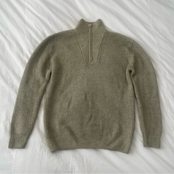 Zara | Sweaters | Zara Quarter Zip Purl Knit Zipper Sweater In Olive ...